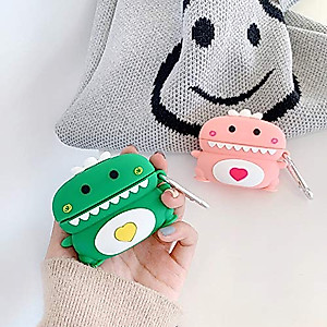 BONTOUJOUR AirPods Pro Case, New Super Cute Creative Lovely Standing Round Belly Love Heart Baby Dinosaur AirPods Case, Soft Silicone Earphone Protection Skin for AirPods Pro +Hook -Pink
