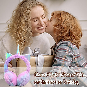 CHUANGLI Winter Unicorn Earmuffs, Cute Cartoon Earmuff Rainbow Ear Warmers for Girls/Women's Gift