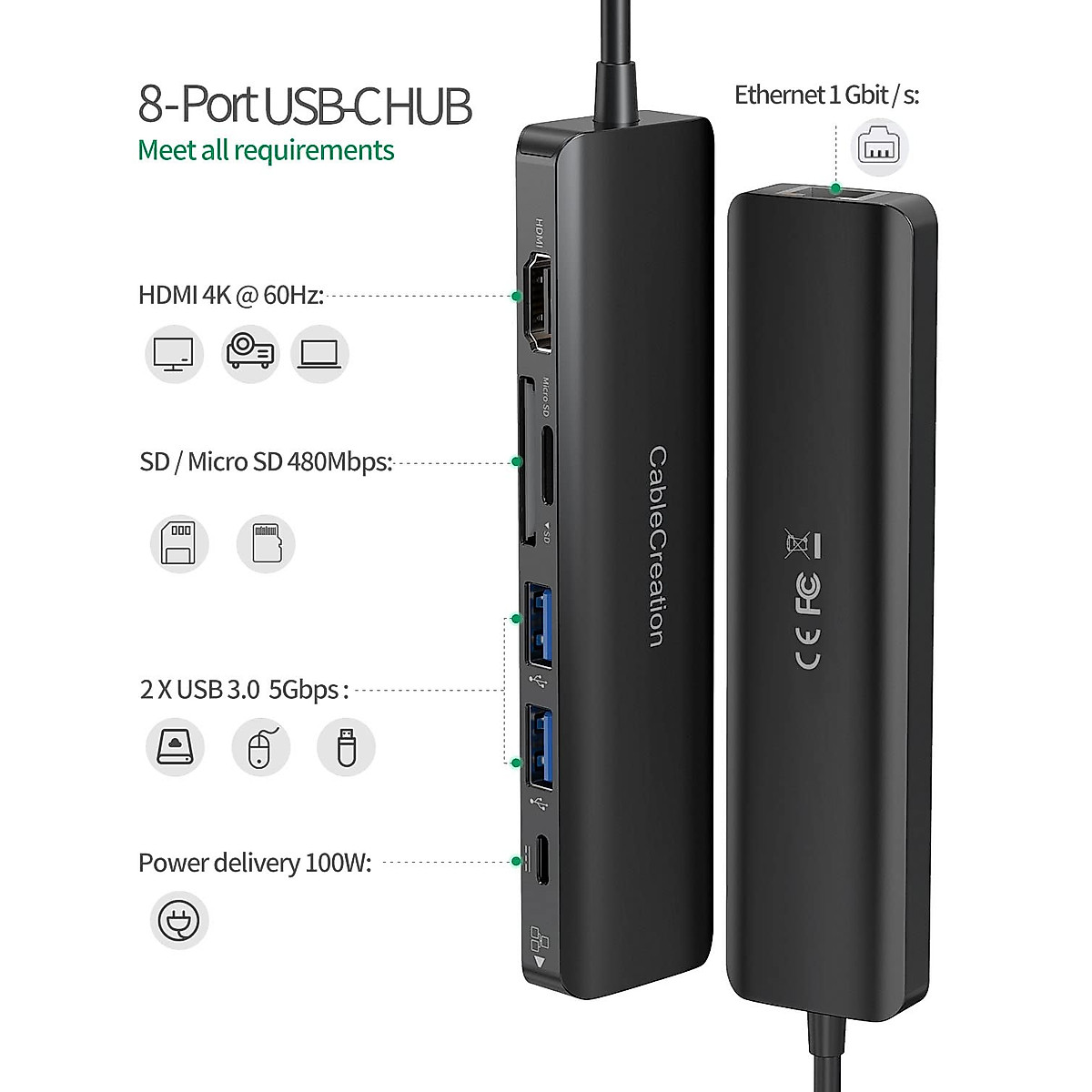 Bundle – 2 Items: CableCreation USB 3.0 to HDMI Adapter with DisplayLink + 7 in 1 USB C Hub