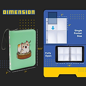 CLOVERCAT 4 Pocket Waterproof Trading Card Binder, Teal, 400 Double Sided Pocket, Fits 400 Cards