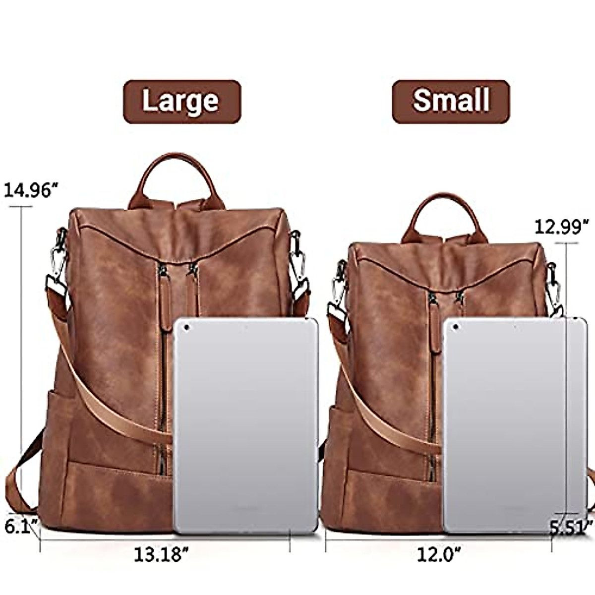 BROMEN Backpack Purse for Women Anti Theft Bookbag Leather Purses Fashion Shoulder Handbag Brown