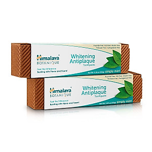 Himalaya Botanique Whitening Complete Care Toothpaste, Teeth Whitening, Fights Plaque, Fluoride Free, No Artificial Flavors, SLS Free, Cruelty Free, Foaming, Simply Mint Flavor, 5.29 Oz, 2 Pack