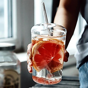 DOITOOL Glass Cups with Lid and Straw- Clear Aesthetic Cups Boba Cup- Glass Water Bottles Reusable Tumbler with Lid and Straw for Bubble Tea Juice Iced Coffee