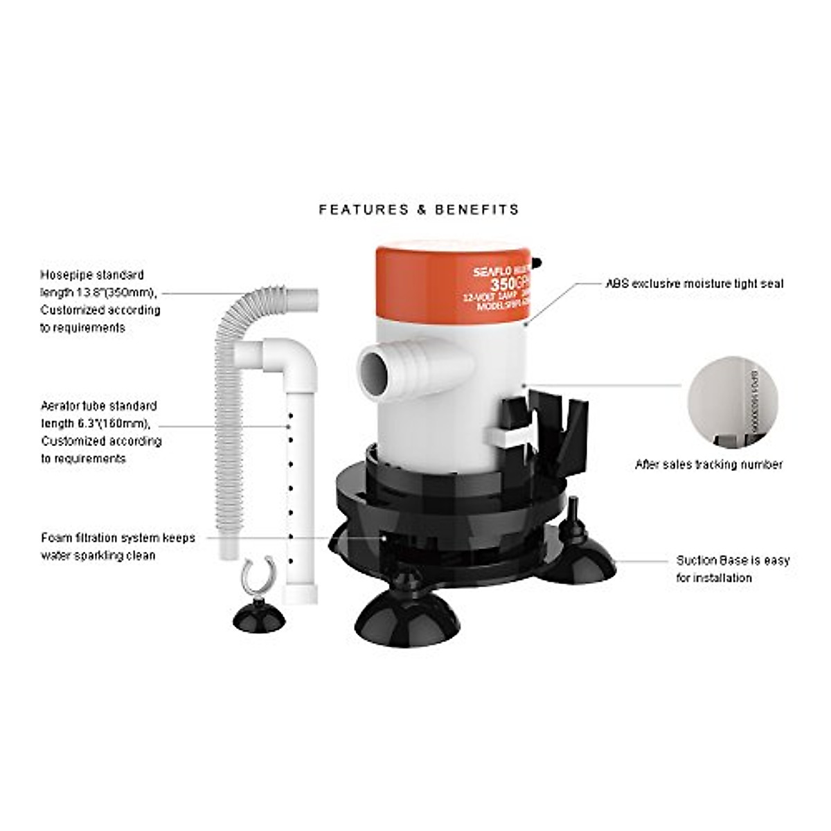 Seaflo-Portable 12v Livewell Aeration Pump System Kit for Boats