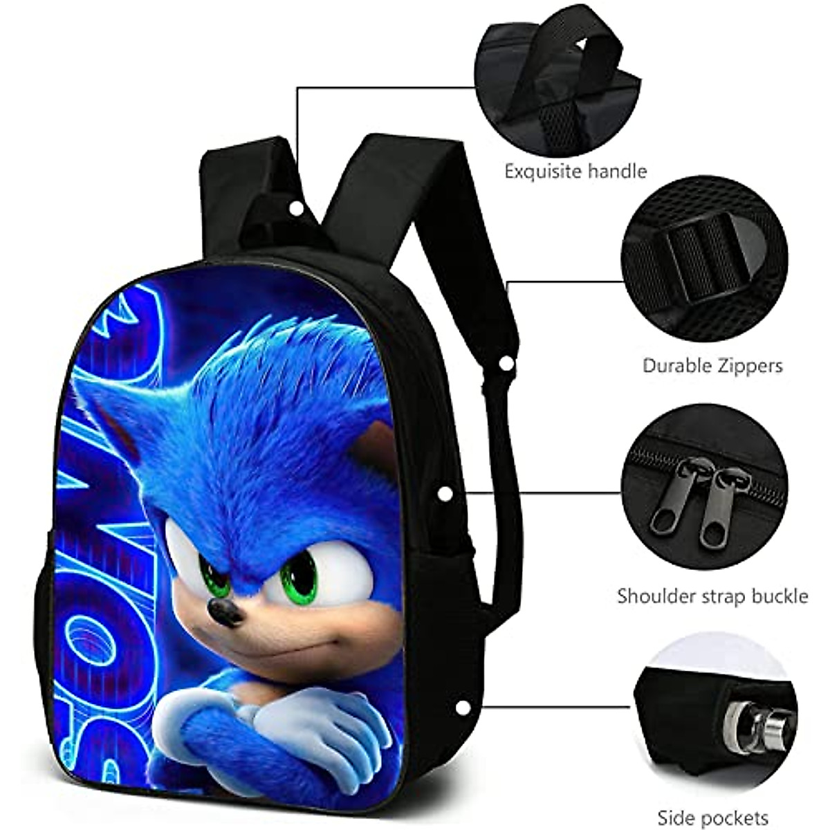 zhiming HedgeHog Cartoon Backpack for School,Teens Bookbag Game Laptop Bags Pack 3D Printed 17 Inch for Gift(so blue 2)
