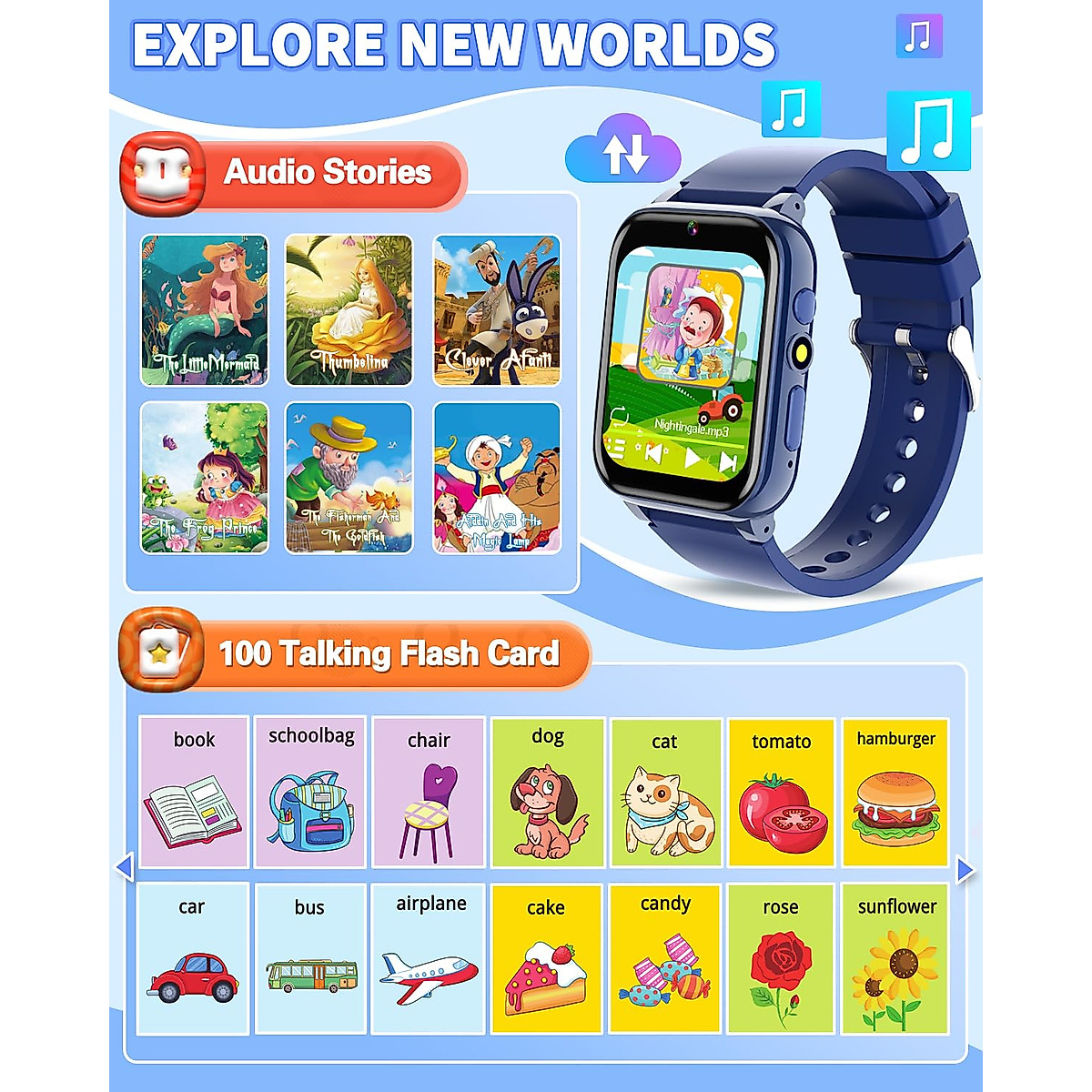 Kids Game Smart Watch Gift for Boys Age 6-12 with 26 Games Audio Stories Video Camera Music Player Pedometer Learning Card Flashlight 12/24hr, Kids Smart Watch Boys Toys for 7 8 9 10 Year Old Boys