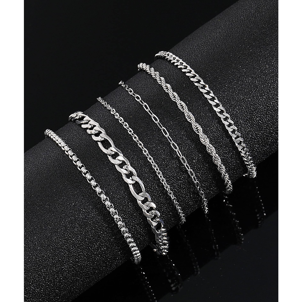 Honsny 6PCS Stainless Steel Bracelets for Women Men,14K Gold Plated Cuban Link Paperclip Chain Bracelet Dainty 6.3/7/7.8/9.5 Inch Stainless Steel Bracelet Set Fashion Jewelry