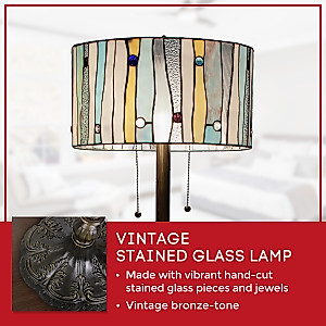 Serena D'italia Tiffany Style Lamps, Blue Contemporary Floor Lamp, Mosaic Stained Glass Lamp and Bronze Finish Base, Double Pull Chain (Blue, White, Yellow)