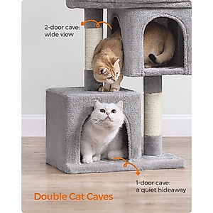 Feandrea Cat Tree, 29.1-Inch Cat Tower, M, Cat Condo for Medium Cats up to 11 lb, Large Cat Perch, 2 Cat Caves, Scratching Post, Light Gray UPCT612W01