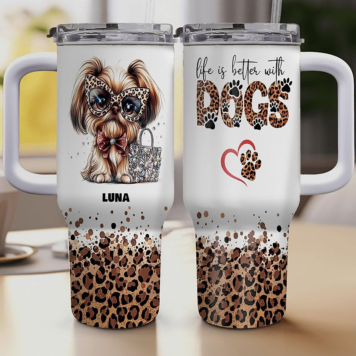Personalized Dog Tumber with Lhasa Apso Dog’s Name – Custom Cup for Dog Moms, Ideal Gift for Mother's Day, Birthdays & Christmas, Ceramic Tumber, 40oz h0wntz