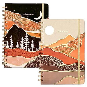 EOOUT 2 Pack Spiral Notebook Journals for Women, A5 Size 5.7x 8.5 Inches College Ruled Hardcover Spiral Journal, 160 Pages 2 Abstract Sun and Moon Design Back Pocket, for Office School Supplies Gifts
