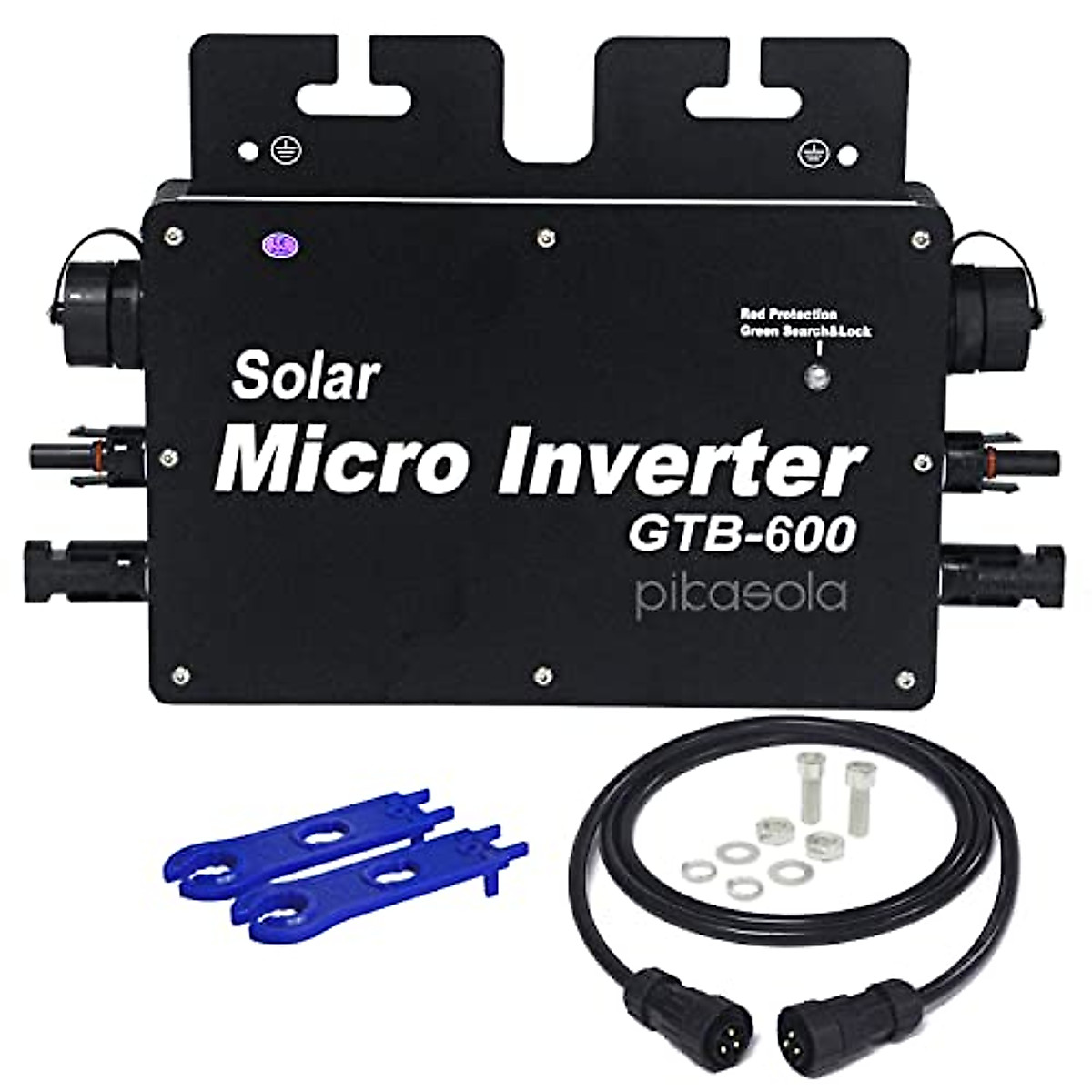 Pikasola 600W Waterproof IP65 Micro Solar Inverter with 22-50VDC Wide Input Voltage to auto 110VAC for 2 pcs 300w Solar Panels MPPT Grid Tie Inverter