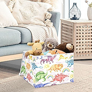 Kigai Colorful Dinosaurs Storage Basket with Lid Collapsible Storage Bin Fabric Box Closet Organizer for Home Bedroom Office 1 Pack