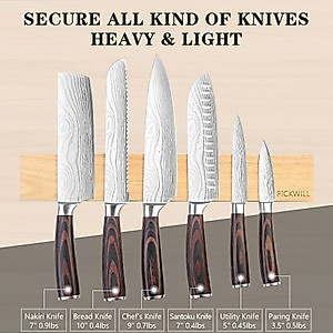 Magnetic Knife Holder for Wall, PICKWILL 16 Inch Magnetic Knife Strip, Powerful Wood Magnet Knife Rack for Kitchen Knives & Tools