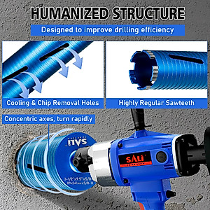 SALI Diamond Core Drill Bits 2" Diameter 10"/254mm Drilling Depth 5/8-11" Thread Core Bit Turbo Laser-Welded Segments for Cured Concrete with Rebar, Brick, Block, Masonry, Stone with Two Adapters