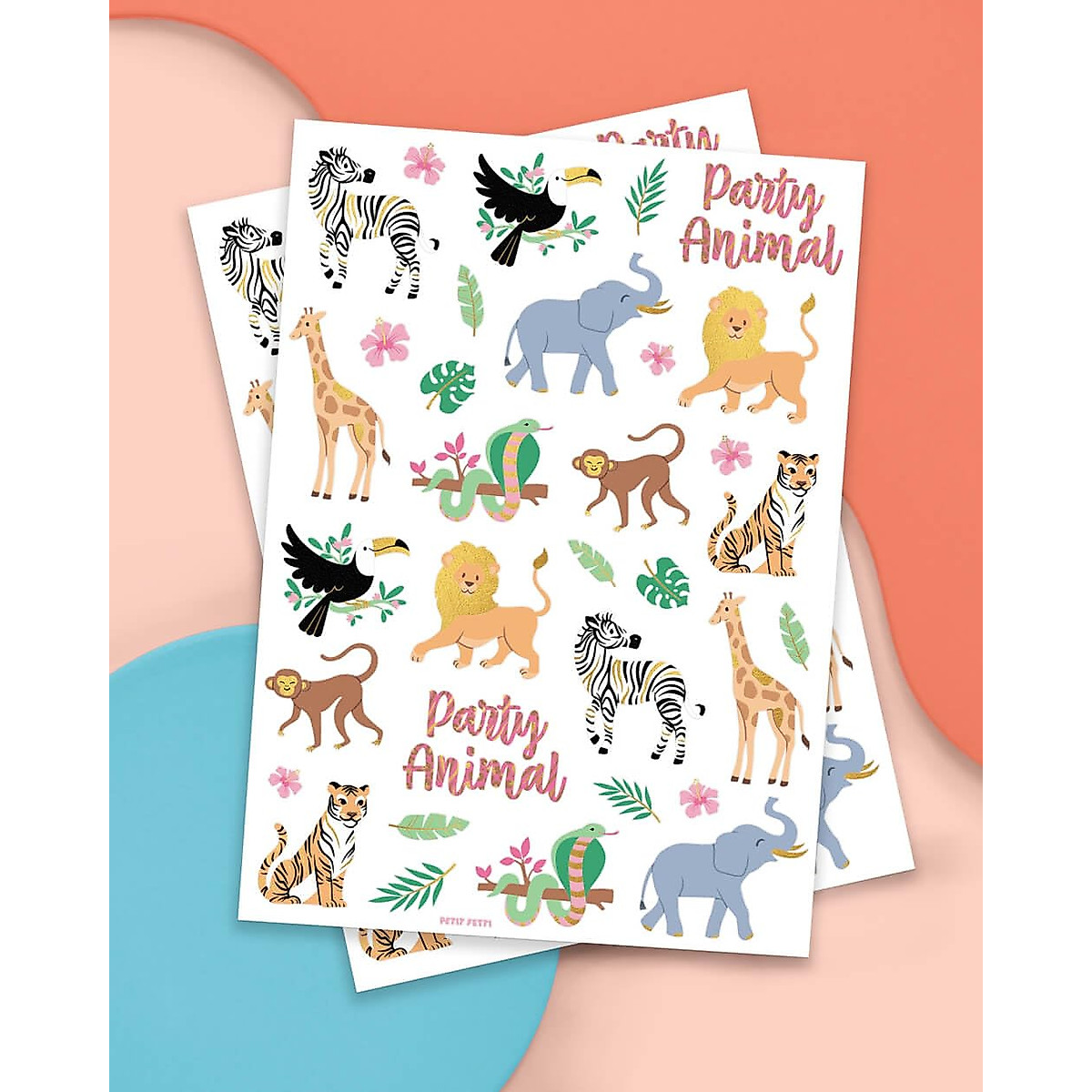 xo, Fetti Jungle Temporary Tattoos - 36 styles | Elephant Arts + Craft, Wild Animal Birthday Party Supplies, Giraffe Safari Baby Shower, Tiger