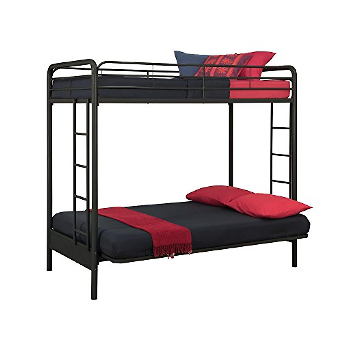 DHP Twin-Over-Futon Convertible Couch and Bed with Metal Frame and Ladder - Black