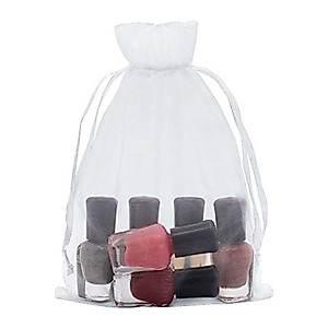 HRX Package White Organza Gift Bags 5x7 inch 100pcs, Mesh Jewelry Pouches Drawstring Bags Empty Sachet for Christmas Candy Present Wedding Giveaways