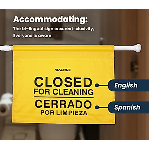 Alpine Restroom Closed for Cleaning Sign, Commercial Door Barricade Sign, English & Spanish Bathroom Sign, Yellow Safety Hanging Sign for Cleaning In Progress Restroom