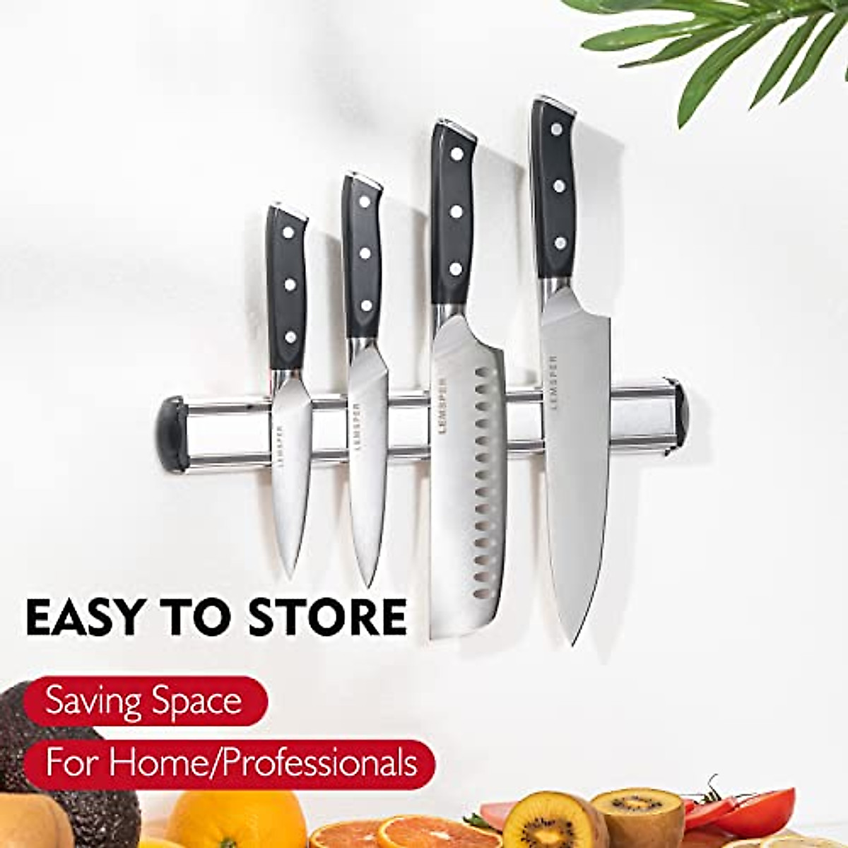 lemsper Professional Chef's Knife Set 5PCS - 3.5-8 Inch Set Kitchen Knives with Magnetic Knife Strip,5Cr15Mov German Carbon Stainless Steel Sharp Knives Set for Kitchen with Gift Box