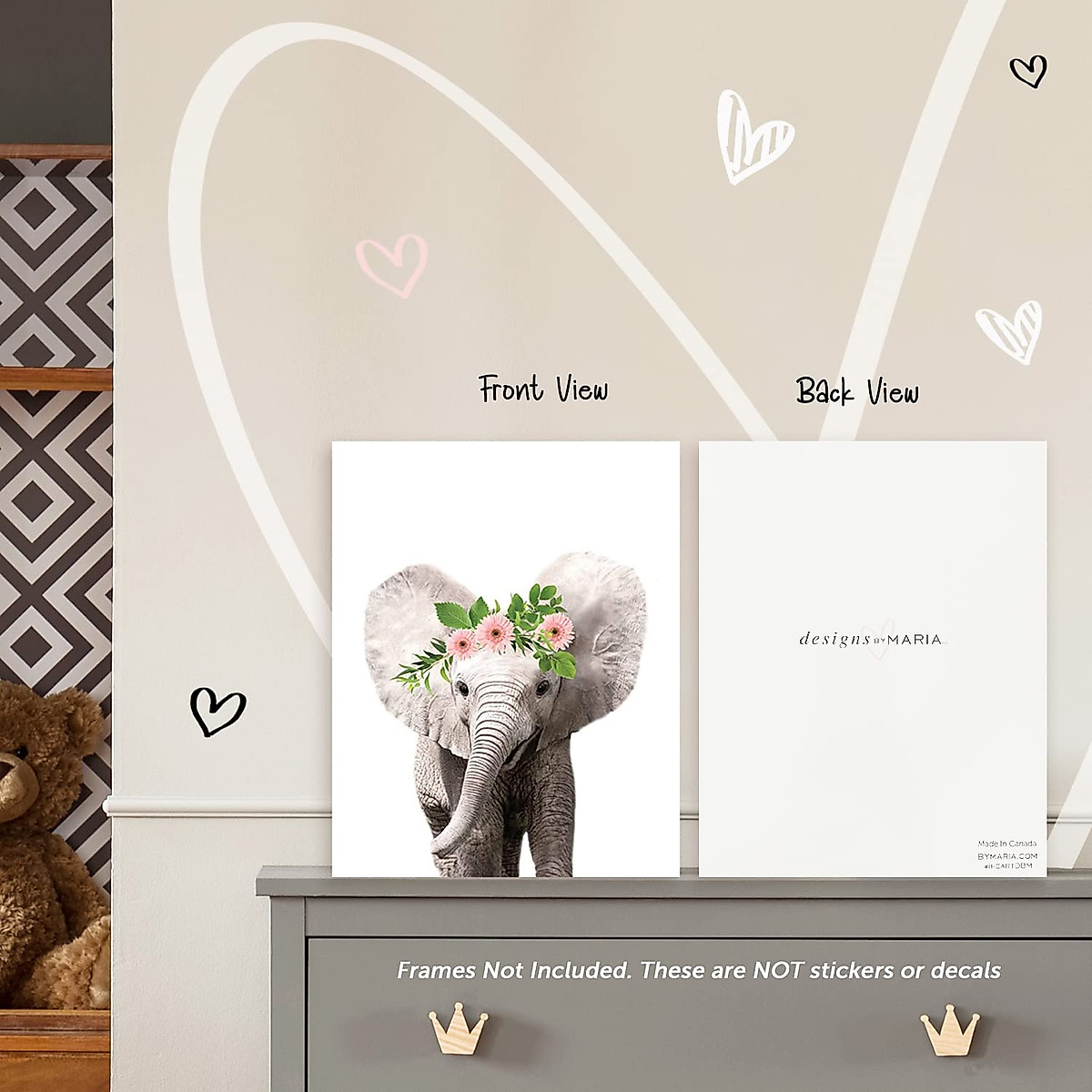 Designs by Maria Inc. Floral Crown Safari Nursery Decor | Girl Nursery Wall Decor - Nursery Art | UNFRAMED Nursery Wall Art Baby Boy Room Decor | Pack of 4 Unisex Animal Nursery Decor [8"x10"]