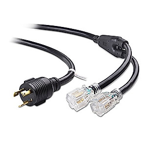Cable Matters LED-Lit 3 Prong 30 Amp to 15 Amp Adapter for Generator (30 AMP to 110 Adapter Splitter) 3 Feet - NEMA L5-30P to 2X 5-20R