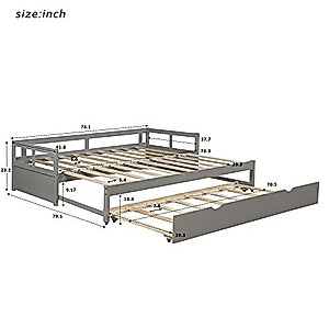Lifeand Twin to King Extending, Wooden Daybed with Trundle, Gray