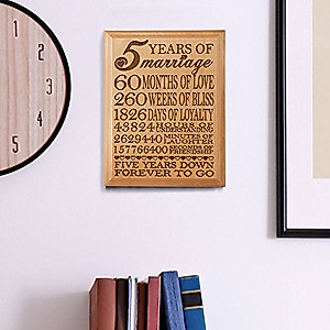 KATE POSH - 5th Anniversary Engraved Natural Wood Plaque, 5th Wedding for Her, for Him, for Couple, 5 Years of Marriage, 5 Years Together as Husband & Wife