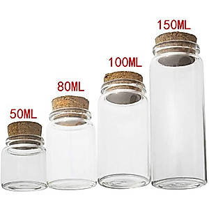 ELYSAID 2pcs Empty Clear Glass Bottles Vials with Cork Stopper Storage Jars 47mm Bottle Diameter (47x120x33mm 150ml)
