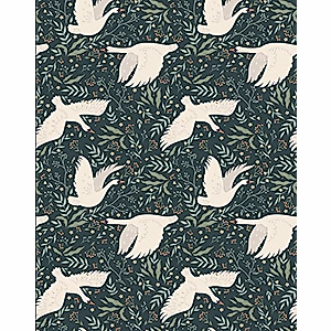 17.3"x 236.2" Wildwood Peel and Stick Wallpaper, Green Leaf and White Swan Removable Wallpaper Flying Swan Self-Adhesive Floral Wall Paper Home Deco Contact Paper for Cabinets Furniture Bedroom