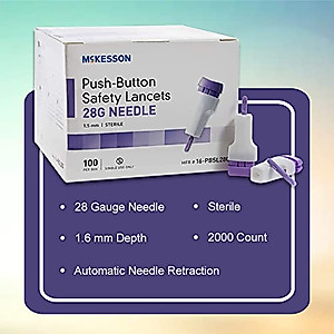 McKesson Prevent HP Safety Lancets, Sterile, Push-Button, 28 Gauge, 1.6 mm, 100 Count, 1 Pack