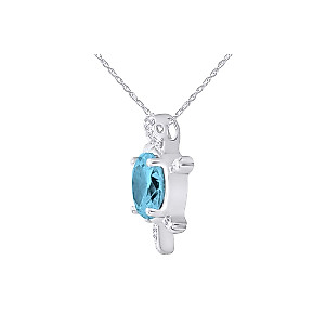 Jewel Zone US Simulated Aquamarine Gemstone & Cubic Zirconia Turtle Pendant Necklace In 14k White Gold Over Sterling Silver, 18" Chain