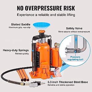 VEVOR Air Hydraulic Bottle Jack, 20 Ton/44,092 LBS All Welded Bottle Jack, 10.4-19.7 inch Lifting Range, Manual Handle and Air Pump, for Car, Pickup, Truck, RV, Auto Repair, Industrial Engineering