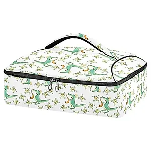 Kcldeci Insulated Thermal Food Carrier Insulated Casserole Carrier for Hot or Cold Food,Crocodiles Frogs Tropical Plants Insulated Tote Bag for Potluck Cookouts Parties Picnic,Lasagna Lugger