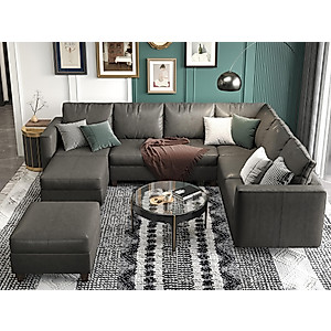 EASE MOOSE Modular Sectional Sofa with Storage, U Shaped Sectional Faux Leather Sectional Couch Large Sectional Sofa, Grey