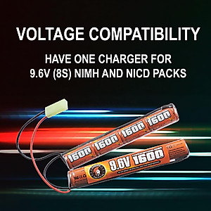Lancer Tactical Airsoft RC Battery Charger and 9.6V NiMH 1600mAh Rechargeable Butterfly Battery Pack for Airsoft AEGs