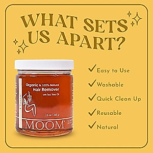 MOOM - Organic Hair Remover, All-Natural Sugar Wax for Underarm, Bikini, Brazilian, Face and Leg, Soft Wax for Sensitive Skin, Wax Beads Alternative, At-Home Hair Removal Wax for Women and Men, 12 oz