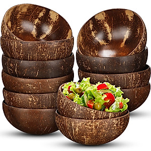 Bokon 12 Pcs Coconut Shell Bowls Polished Wooden Bowls Natural Smoothie Acai Bowls Salad Bowls for Vegan Gifts Kitchen Decorcc