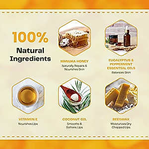 Honeydrop Manuka Honey Lip Balm - Natural Hydrating Lip Treatment Infused with Peppermint and Eucalyptus - Soothes, Moisturizes, and Heals Chapped Lips to Prevent Painful Dryness, Cracking, and Peeling (3)