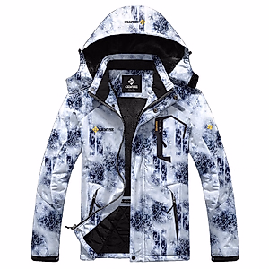 GEMYSE Men's Mountain Waterproof Ski Snow Jacket Winter Windproof Rain Jacket (White and Grey,Medium)