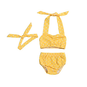 Baby Girl Bikini,Kids Toddler Polka Dot Swimsuits Halter Swimwear Bikinis Set with Headband (Yellow, 3-6 Months)