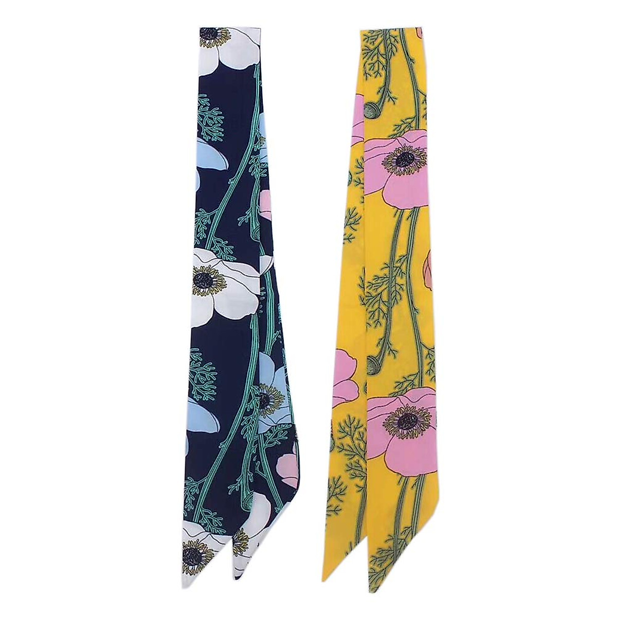 Uainhrt 5pcs Branches and Flowers Pattern Bag Handbag Handle Ribbon Scarf Hair Head Band Neck Scarf Neckerchief Scarf Head Wrap for Women Girls Decoration