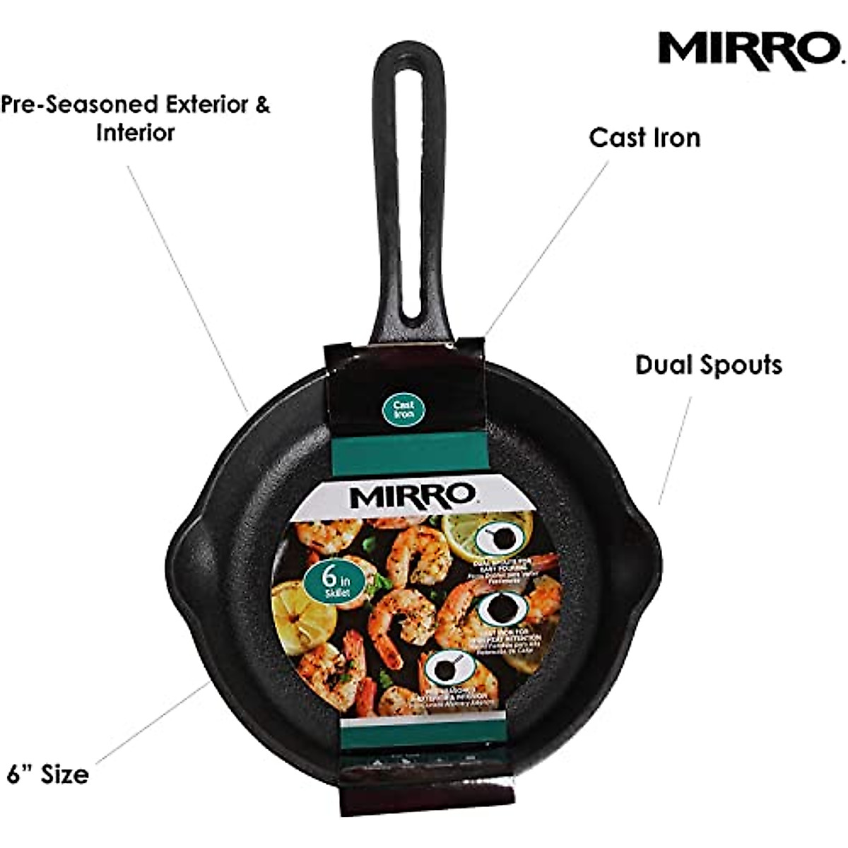 Mirro MIR-19050 Mini Ready to Use Pre-Seasoned Round Cast Iron Skillet, 6 Inch, Black