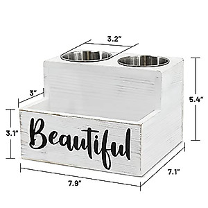 Wooden Hair Tools Organizer Wall Mounted, Rustic Hair Dryer Holder, Bathroom Supplies Countertop Storage Stand and Vanity Caddy for Blow Dryer Curling Iron Hair Straightener Brushes