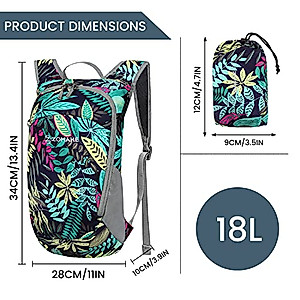 ZOMAKE Ultra Lightweight Packable Backpack 18L - Small Foldable Hiking Backpacks Water Resistant Folding Daypack for Travel(Mixed Color-Leaves)