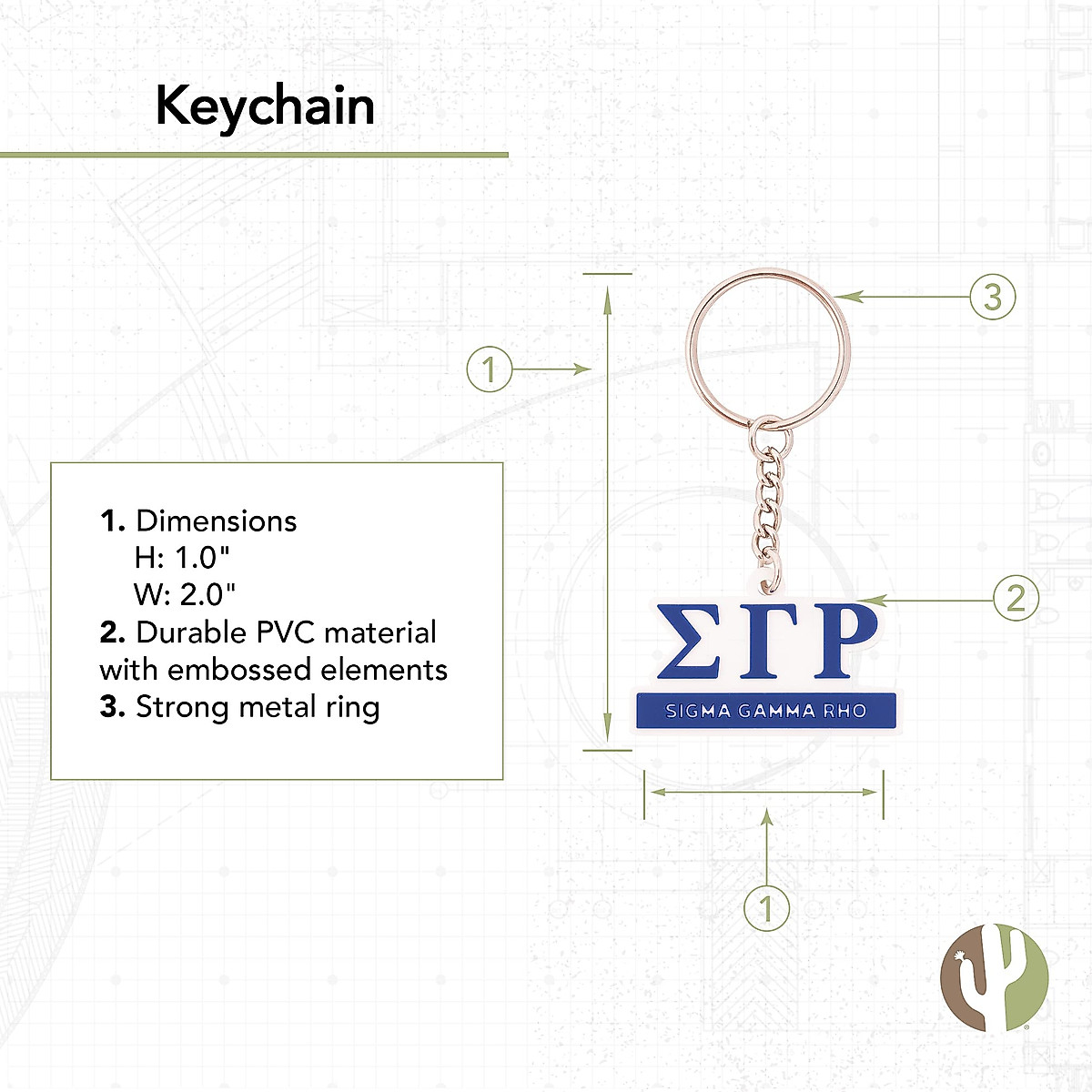 Desert Cactus Sigma Gamma Rho Keychain Decorative PVC Material Durable and Lightweight Great for Gifts and accessories (PVC Keychain Letter Name)