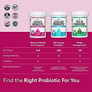 Probiotics for Women with Organic Prebiotics - 50 Billion CFU, D-Mannose & Cranberry Extract for Digestive, Immune & Feminine Support - 6 Probiotic Strains Selected for Women - Womens Probiotic - 30ct