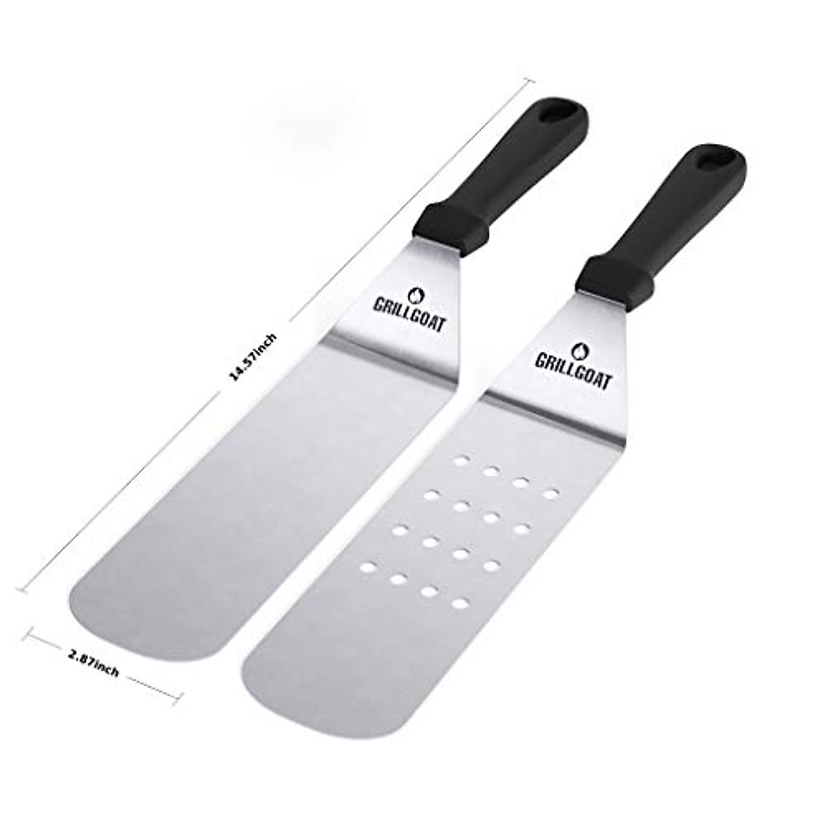 GRILLGOAT Griddle Accessories Kit - 11 Piece Griddle Tool Kit - Stainless Steel Metal Spatula Set, Scraper, Turner, Tongs, Egg Rings and More- Perfect for Blackstone or Hibachi BBQ