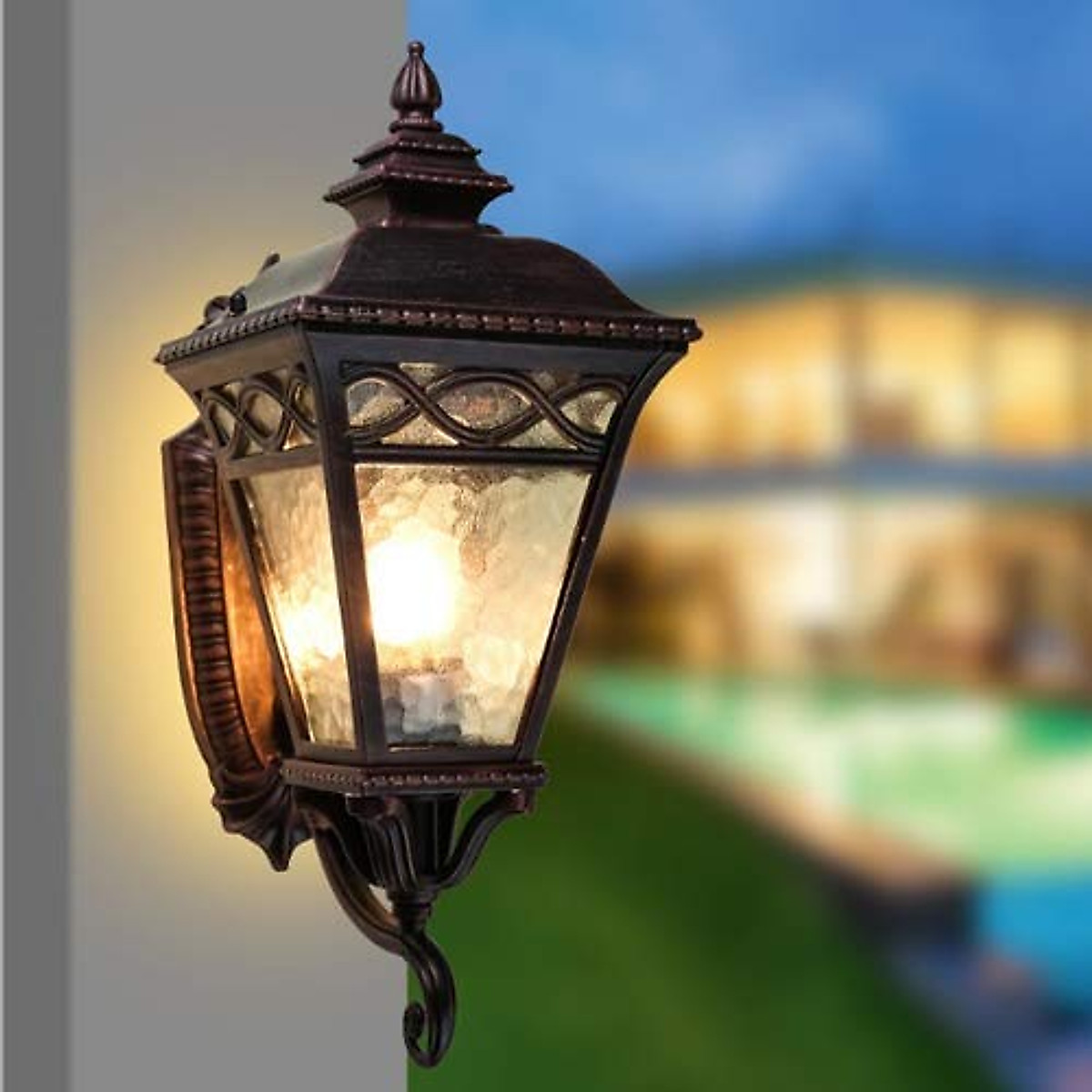 PEHUB European Outdoor Waterproof Wall Sconce Lamp Traditional Classical Upside Down Lighting Fixture Antique Balcony Aisle Patio Glass Wall Light Lantern Garden Outside Wall Spotlights Exterior Light