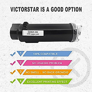 VICTORSTAR 5 Packs Compatible Toner Cartridge S2825 H625 H825 (2BK + C + Y + M )【Extra High Yield】 5000 Pages for BK & 4000 Pages for C/M/Y for Dell Laser Printers H625 cdw / H825cdw / S2825cdn (5C)